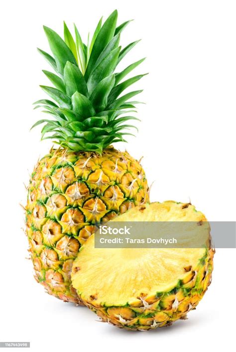 파인애플 반과 흰색 배경에 전체 파인애플 파인애플 분리 파인애플에 대한 스톡 사진 및 기타 이미지 파인애플 누워있기 단면도 Istock