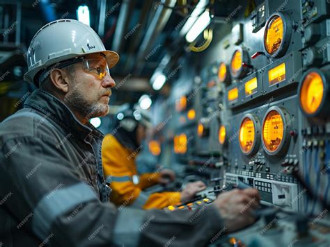 Industrial Worker Monitoring Control Panel In Factory Setting Premium
