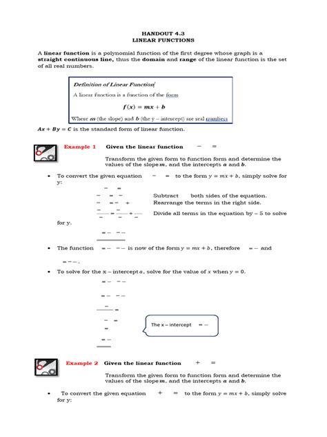 Handout 4 3 Linear Functions Table Pdf Function Mathematics Equations