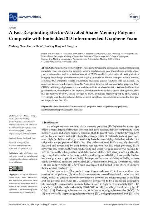 Pdf A Fast Responding Electro Activated Shape Memory Polymer