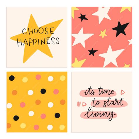 손으로 그린 글자 동기 부여 따옴표 세트 비문과 귀여운 패턴 인사말 카드 포스터를 위한 완벽한 디자인 티셔츠 배너 인쇄 초대장 셀프 케어 개념 프리미엄 벡터