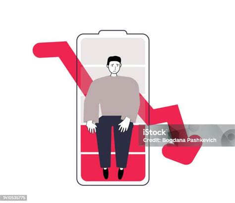 낮은 배터리 안에 앉아있는 스트레스를받는 근로자 정서적 육체적 소진 낮은 에너지로 피곤한 사람 정신 건강 문제 벡터 일러스트 레이션 개념 직원에 대한 스톡 벡터 아트 및