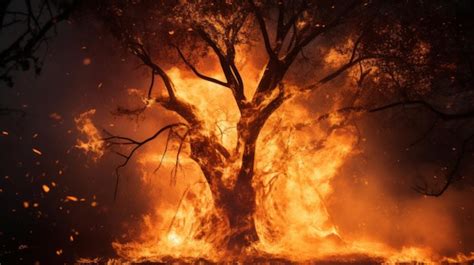 A Tree Surrounded By Fire Premium AI Generated Image