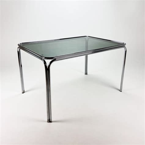 Italian Rectangular Dining Table With Tubular Frame And Smoked Glass 1970s 217864