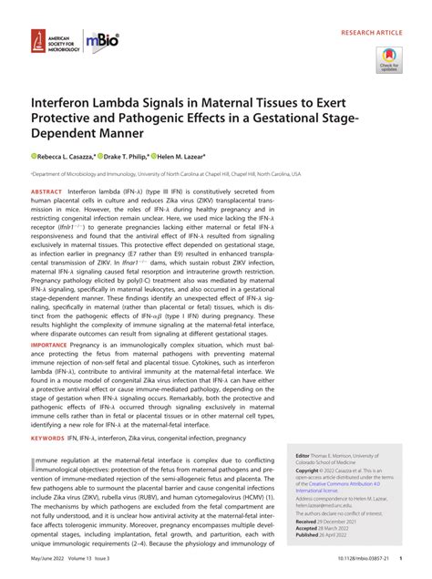 Pdf Interferon Lambda Signals In Maternal Tissues To Exert Protective