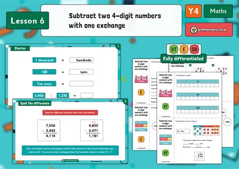 year 4 addition and subtraction subtract two 4 digit numbers with one