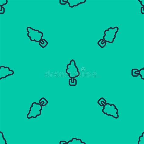 Blue Line Tree Icon Isolated Seamless Pattern On Green Background Forest Symbol Stock Vector