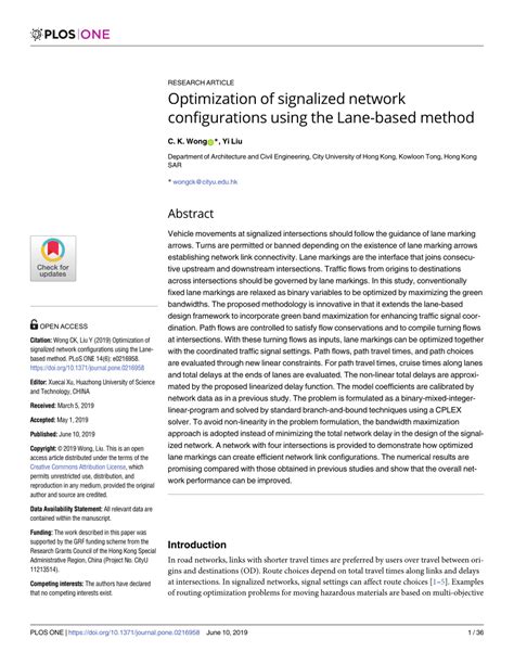 Pdf Optimization Of Signalized Network Configurations Using The Lane Based Method