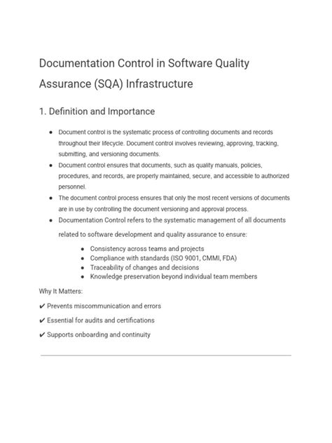 documentation control in software quality assurance sqa infrastructure pdf version control