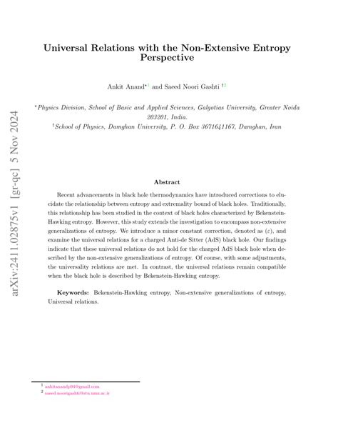 Pdf Universal Relations With The Non Extensive Entropy Perspective