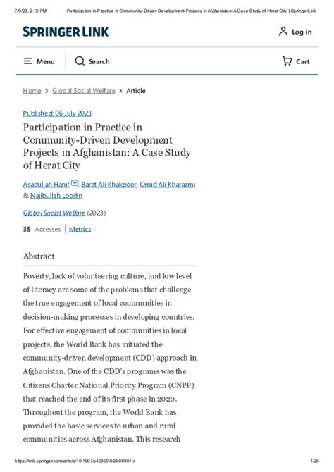 Pdf Participation In Practice In Community Driven Development Projects In Afghanistan A Case