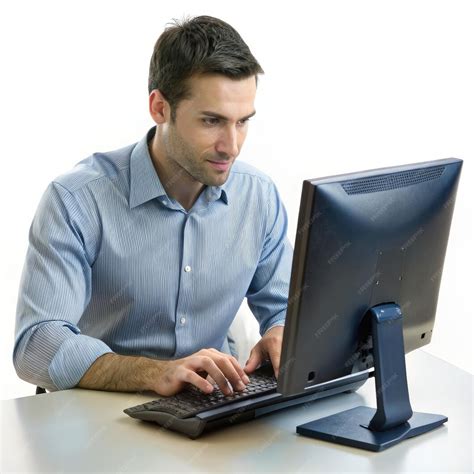 Software Developer Working On Personal Computer At Standard Desk Generative Ai Premium Ai