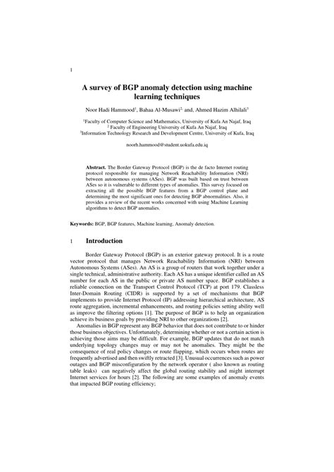 Pdf A Survey Of Bgp Anomaly Detection Using Machine Learning Techniques