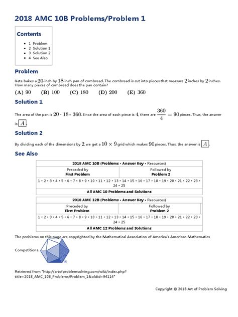 2018 Amc 10b Problems Answer Key Resources First Problem Problem