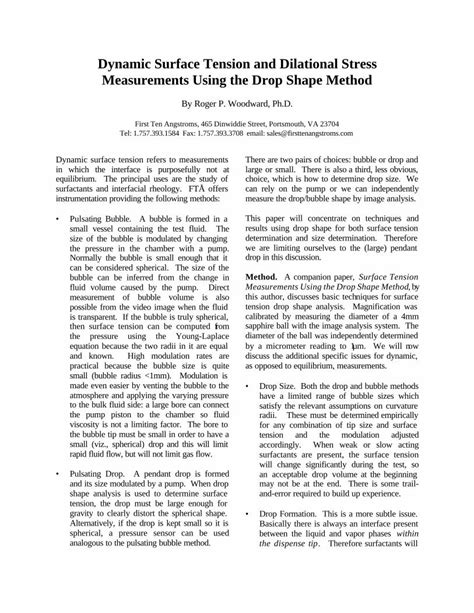 Pdf Dynamic Surface Tension And Dilational Stress Measurements
