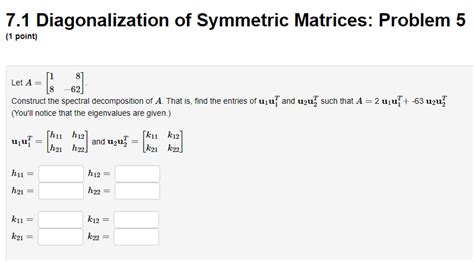 Solved Diagonalization Of Symmetric Matrices Problem Chegg