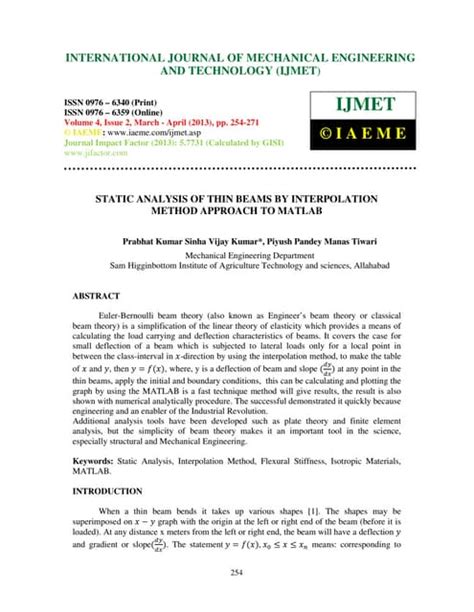 Static Analysis Of Thin Beams By Interpolation Method Approach Pdf