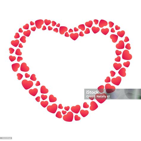 심장의 중앙에있는 윤곽선을 따라 작은 빨간 마음의 심장은 흰색 고립 된 배경에 흰색입니다 벡터 그림입니다 발렌타인 데이 텍스트