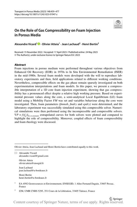 on the role of gas compressibility on foam injection in porous media
