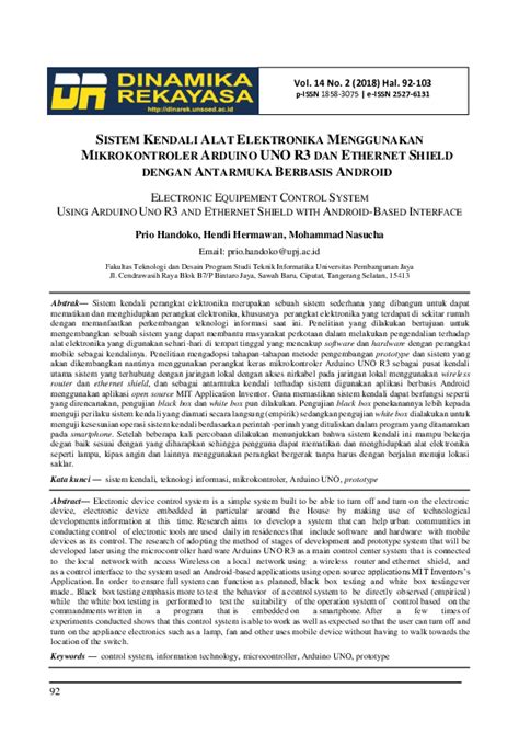 Pdf Pengembangan Sistem Kendali Alat Elektronika Menggunakan Mikrokontroler Arduino Uno R3 Dan