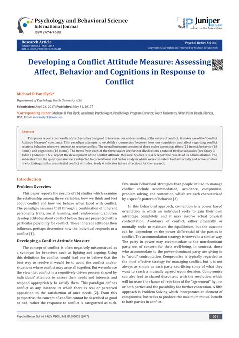 Pdf Developing A Conflict Attitude Measure Assessing Affect Behavior And Cognitions In