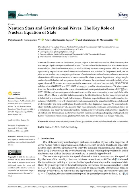 Pdf Neutron Stars And Gravitational Waves The Key Role Of Nuclear Equation Of State