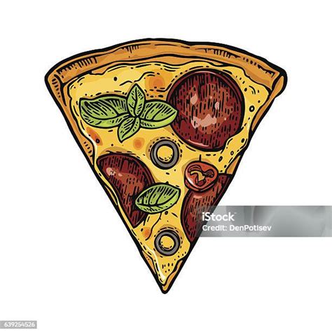 슬라이스 피자 페퍼로니 메뉴 상자에 대한 빈티지 벡터 조각 그림 슬라이스에 대한 스톡 벡터 아트 및 기타 이미지 슬라이스 피자 고기 Istock