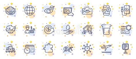 Outline Set Of Phone Messages World Time And Seafood Line Icons For Web App Pictogram Icon