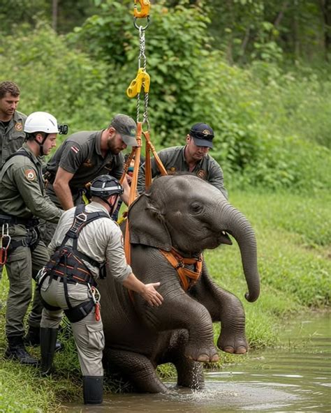 Heart A Young Elephant Calf Was Trapped In A Deep Pond Struggling To