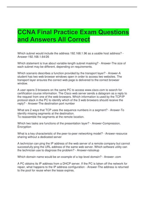ccna final practice exam questions and answers all correct ccna
