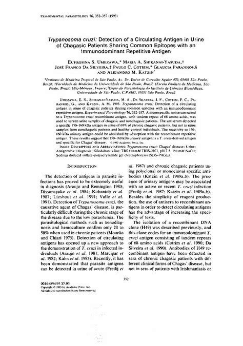 pdf trypanosoma cruzi detection of a circulating antigen in urine of chagasic patients