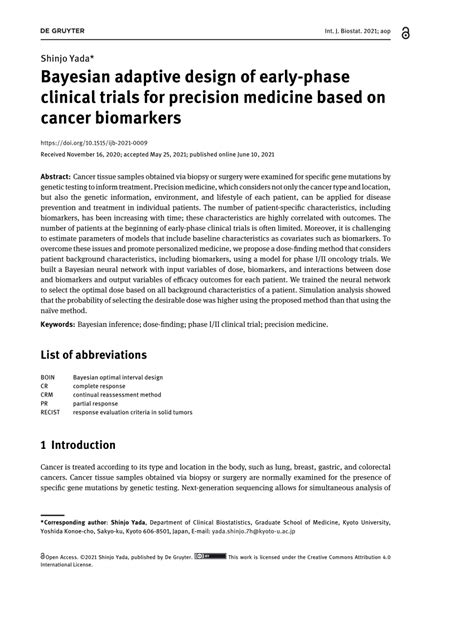 Pdf Bayesian Adaptive Design Of Early Phase Clinical Trials For Precision Medicine Based On