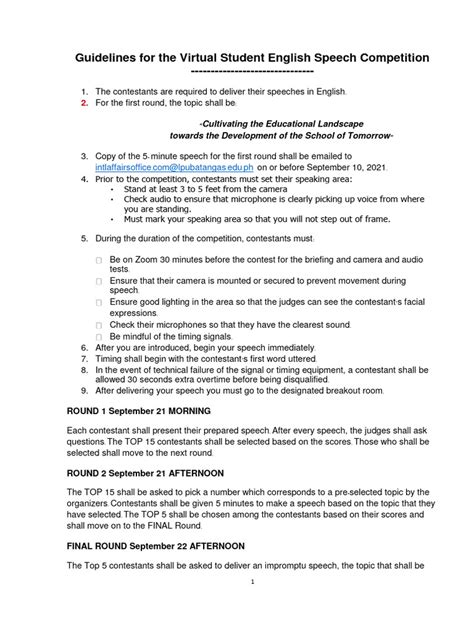 Guidelines For The Virtual Student English Speech Competition 1 Pdf