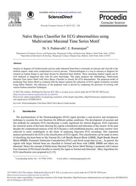 Pdf Naïve Bayes Classifier For Ecg Abnormalities Using Multivariate