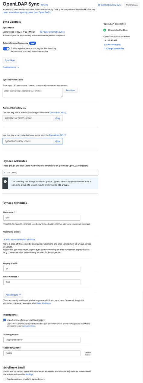 synchronize users and admins into duo from openldap duo security