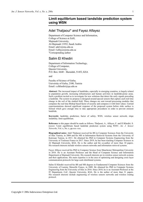 Pdf Limit Equilibrium Based Landslide Prediction System Using Wsn