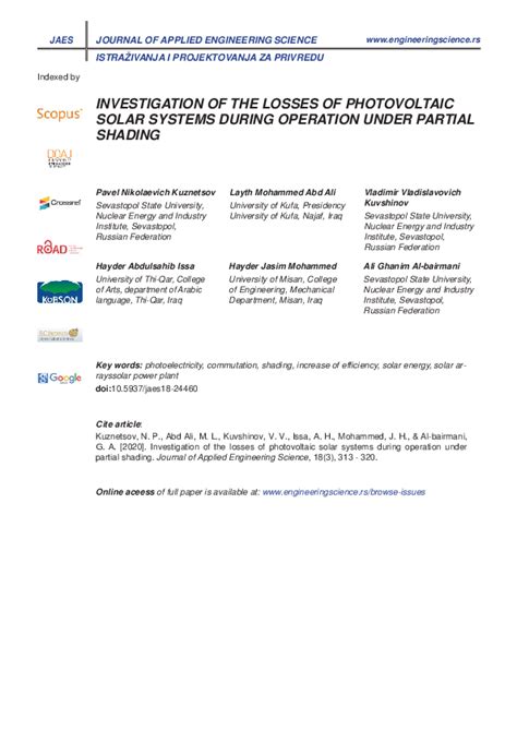 pdf investigation of the losses of photovoltaic solar systems during