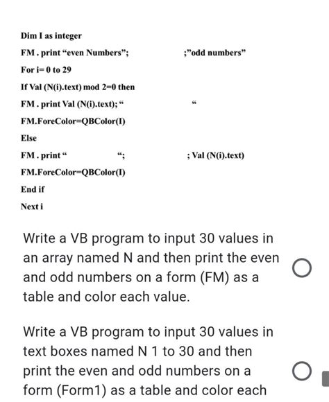 Solved Dim I As Integer Fmprint “even Numbers” Odd