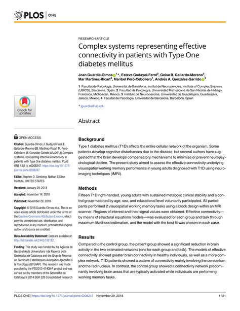 Pdf Complex Systems Representing Effective Connectivity In Patients With Type One Diabetes