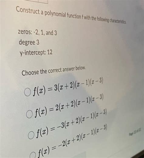 Solved Construct A Polynomial Function F With The Following Chegg