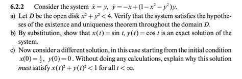 Solved 6 2 2 Consider The System X Y Y X 1 X² Y² Y