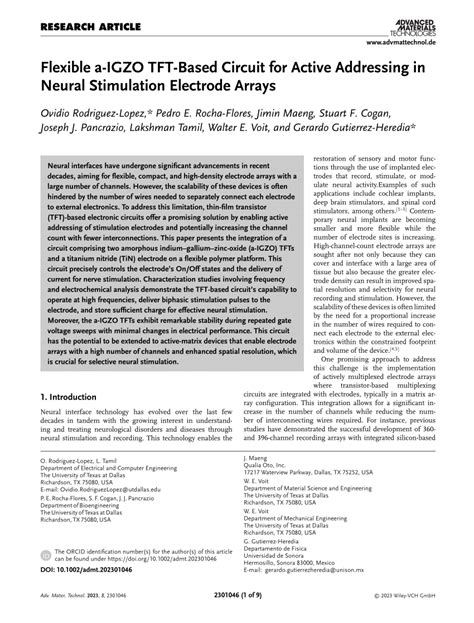 Flexible A‐igzo Tft‐based Circuit For Active Addressing In Neural Stimulation Electrode Arrays