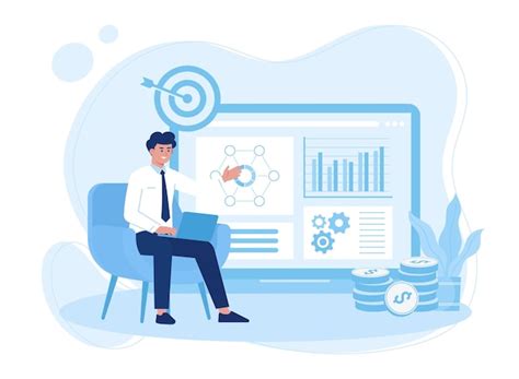 Premium Vector Target Working On Growth Data Analysis Using A Laptop