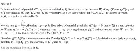 Primary Decomposition Theorem Minimal Polynomial Proof R Askmath