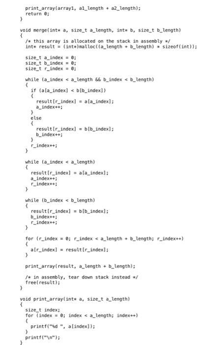 Shown Below Is A C Program That Performs A Merge Of