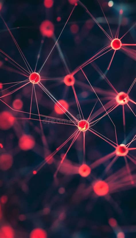 Vibrant Neural Network Design Featuring Bright Red Neurons And Dynamic Connection Webs Stock