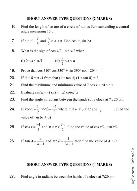 Cbse Notes Class 11 Maths Trigonometric Functions
