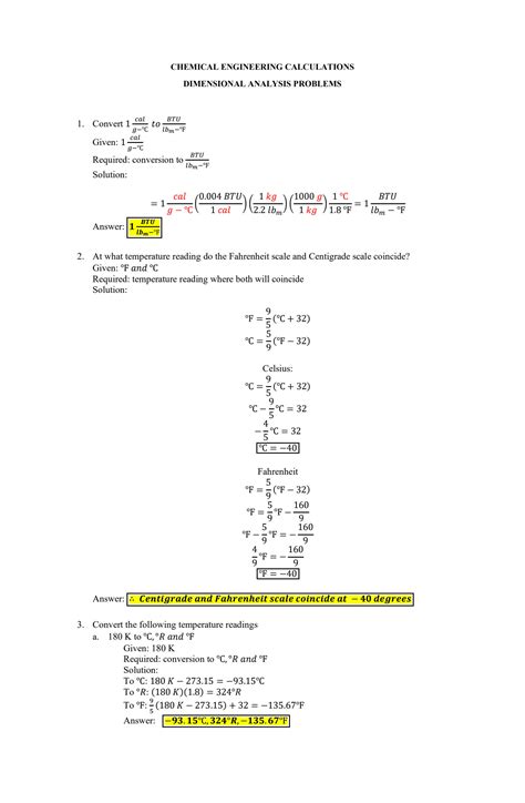 SOLUTION Chemical Engineering Calculations Dimensional Analysis Problems And Solutions Studypool