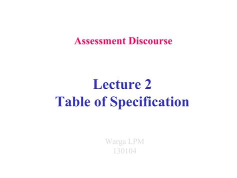 Table Of Specification Ppt