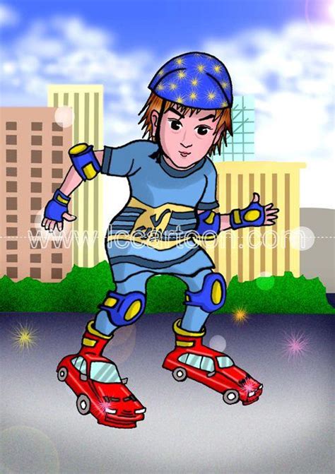 轮滑少年卡通简笔画 简笔画图片大全 普车都